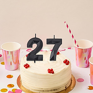2 inch Black 27 Birthday Candles, 3D Diamond Number 27th Cake Topper for Boys Girls Birthday Party Decorations Theme Party