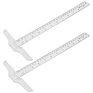 Kyuionty 2Pcs Junior T-Square Plastic Transparent T-Ruler 30cm/ 12 Inch for Drafting & Art Framing