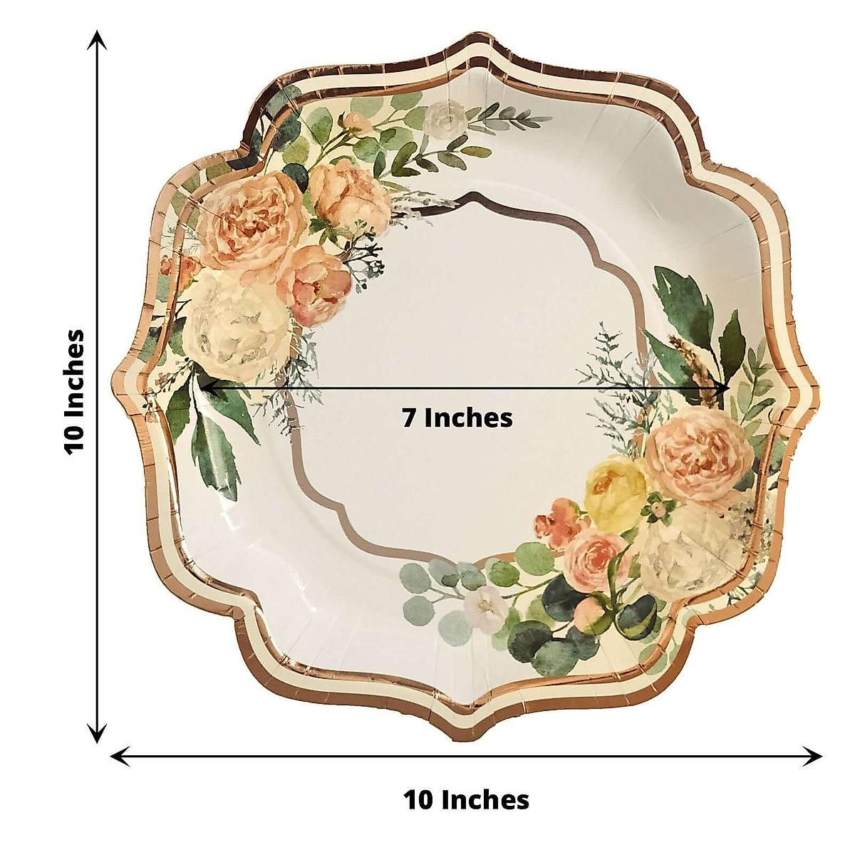Efavormart 25 Pack | Floral 10" Scallop Rim Dinner Party Paper Plates, Disposable Plates - 300 GSM