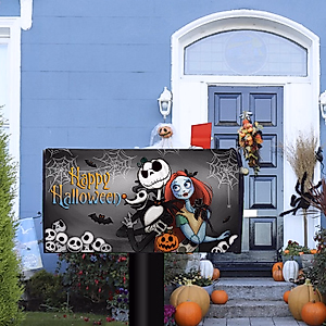 FBCOO Happy Halloween Mailbox Cover Magnetic Standard Size 20.5" x 18", Xmas Jack Sally Skulls Decorative Post Letter Box Decor, Spider Web Funny Holiday Garden Outdoor Decoration