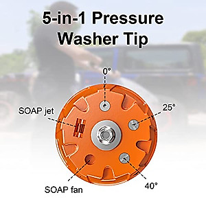 POHIR Adjustable Pressure Washer Nozzle Tip, 5 in 1 Quick Changeover Power Washing Nozzle with 1/4 Quick Connect, Pressure Washer Multi Nozzle Head 3600 PSI