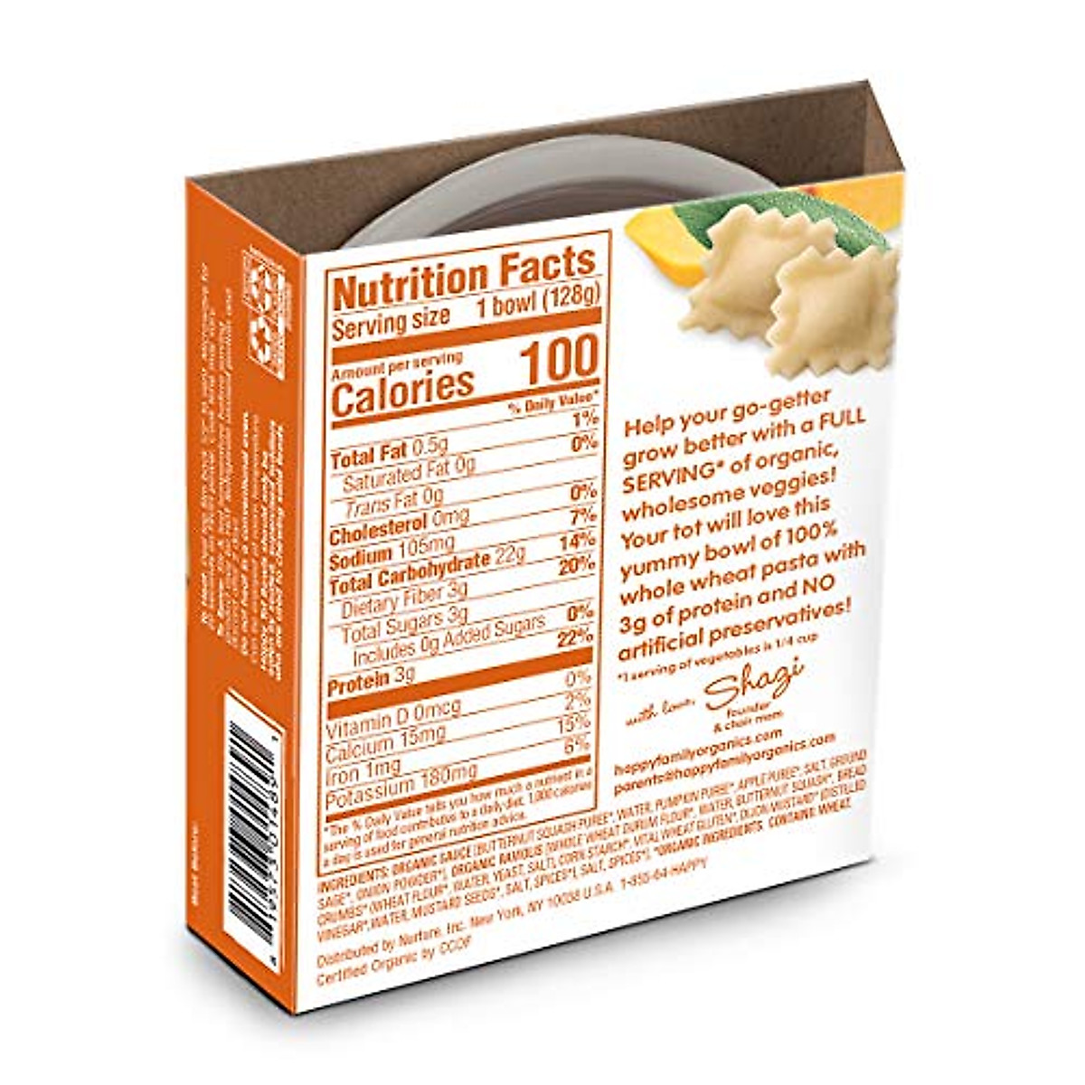 Happy Tot Organics Love My Veggies Bowl, Squash Ravioli with Squash, Pumpkin & Sage Sauce, 4.5 Ounce Pouch (Pack of 8) packaging may vary