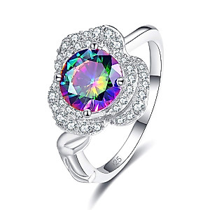 Narica Women's 925 Sterling Silver Filled Round Cut Rainbow Topaz Rings Size 10
