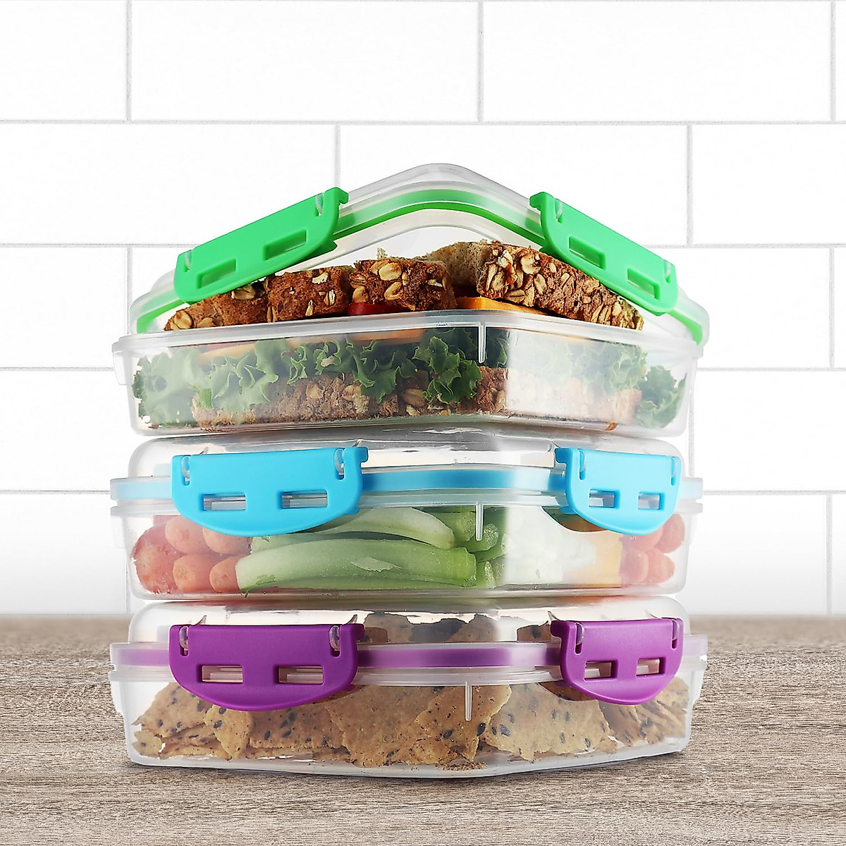 Tafura Kids 3 Pack Sandwich Containers, BPA Free Plastic, Microwave and Dishwasher Safe, Designed with Kid Friendly Lids