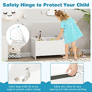 HONEY JOY Kids Wooden Toy Box, 3-in-1 Large Toy Trunk Chest w/Flip-Top Lid, Safety Hinge & Cut-out Handle, Storage Bench, Toddler Furniture for Playroom Bedroom, Gift for Boys Girls (White)