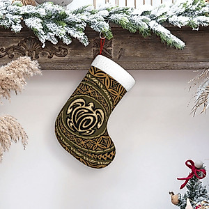 JEKYDOSD Hawaiian Tapa Honu Turtle Print Christmas Stocking,for Family Holiday Xmas Party Decorations