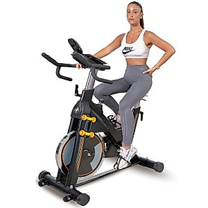 Gymnastics Power Indoor Exercise Bike Heavy-Duty 115 LB Magnetic Resistance, Includes 2X1 lb Dumbbells, Stationary Cycling Bikes for Home Exercise