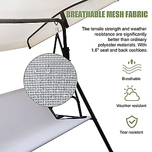 Outdoor Patio Swing Chair for 2-3 People, with Removable Cushion and Convertible Canopy, Weather Resistant Powder Coated Steel Frame, for Patio, Backyard, Garden (Light Off-White)