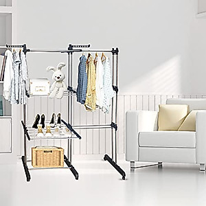Drying Rack Clothing,Clothes Drying Rack with Casters,4-Tier Expandable Clothes Horses Rack,Collapsible Laundry Drying Rack,Movable Air Drying Rack,Oversized Laundry Racks for Indoor Outdoor