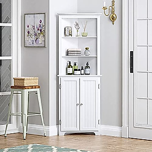 UTEX Tall Corner Cabinet, Free Standing Corner Storage Cabinet with Doors and Adjustable Shelves, Storage Cabinet Tall for Bathroom, Kitchen, Living Room, White