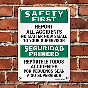 SmartSign - S-5981-PL-14 "Safety First - Report All Accidents To Supervisor" Bilingual Sign | 10" x 14" Plastic