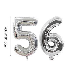YFHVJTKO 40 Inch Number 56 Foil Balloons 56th Celebration Decorations for 56th Birthday Party Wedding Bridal Shower Engagement Photo Shoot Anniversary Decoration, Number 56 Silver Balloon (Pack of 1)