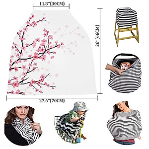 Baby Nursing Cover Carseat Canopy Spring Pink Cherry Blossom Flower Breathable Privacy Breastfeeding Scarf Nature Plant Floral Branch Multi Use Car Seat Covers for Boys or Girls