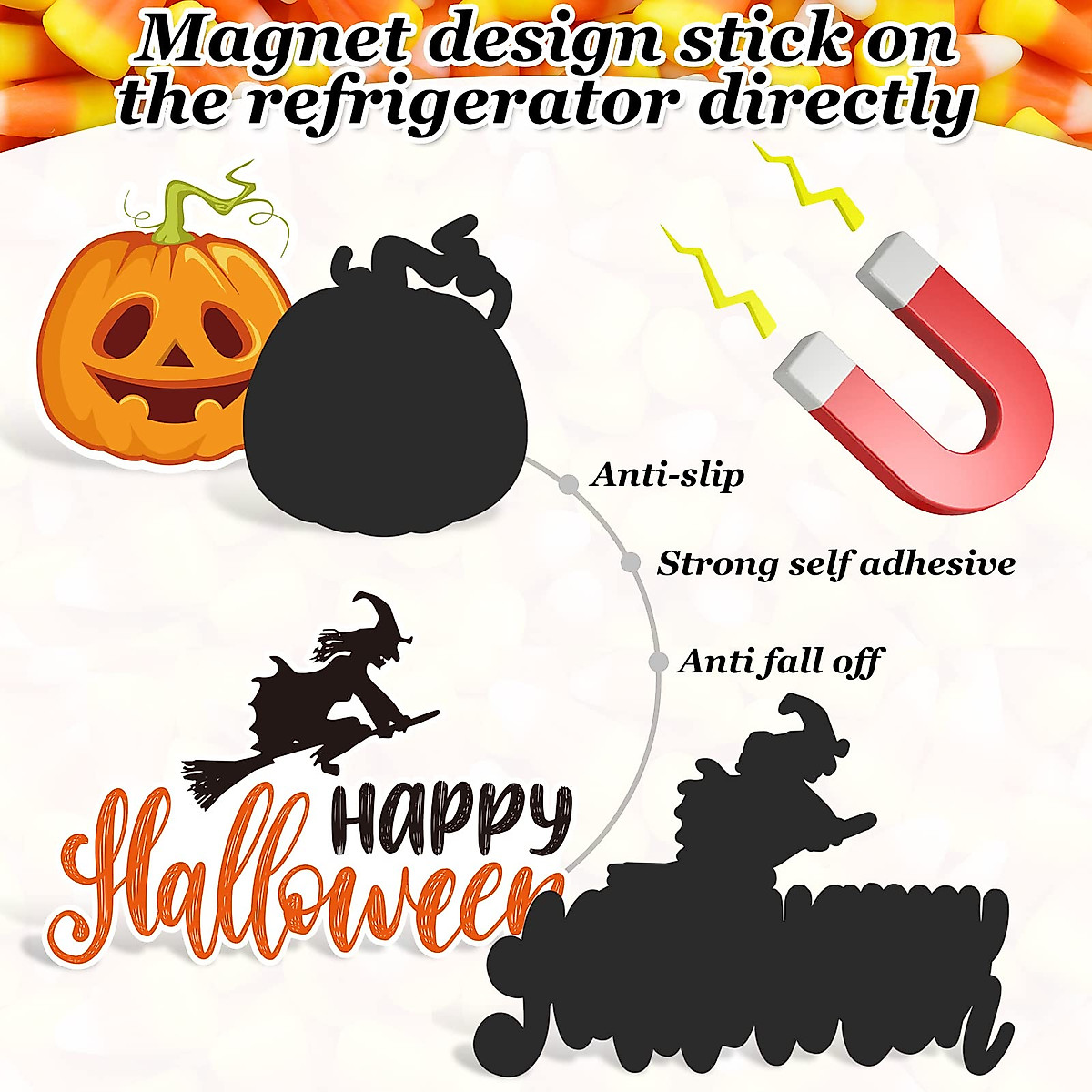 Whaline 16Pcs Halloween Refrigerator Magnets Cute Trick or Treat Decorative Fridge Magnetic Stickers Happy Halloween Garage Magnet for Fridge Car Metal Door Mailbox Locker Office Cabinets Decor