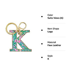 Lilly Pulitzer Leatherette Initial Keychain, Letter Bag Charm for Women, Suite Views (K)
