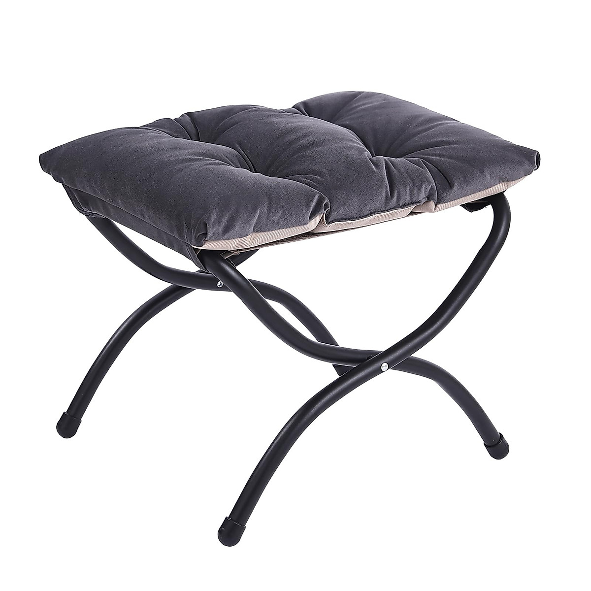 LITA Folding Upholstered Footrest Stool, Modern Small Portable Accent Ottoman with Detachable Thick Cotton Cushion Padded Sofa Stool with Metal Frame for Lazy Chair, Living Room & Bedroom, Smoky Grey