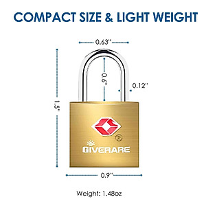 4 Pack TSA Approved Travel Luggage Locks with Keys, Solid Brass Copper Keyed Padlock, Small Locks for Suitcase, Backpack, Gym Locker, Jewelry Box, Gold-by GIVERARE