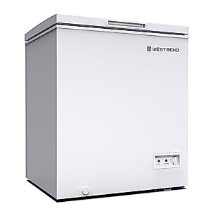 West Bend WB0700CFMW Chest Freezer with Adjustable Temperature Control, Free-Standing with Single Flip-Up Lid, Manual Defrost with Drain Perfect for Homes, Garages, Basements, 7-Cu.Ft, White