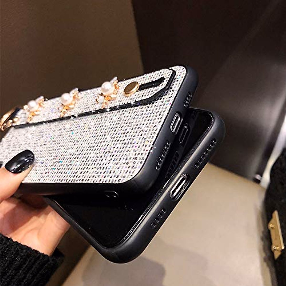 LNtech Luxury Sparkle Bling Protector Cover with Stand Holder Hand Strap,Glitter Cute Bee Wrist Strap Kickstand Phone Case Compatible with iPhone 13/iPhone 14