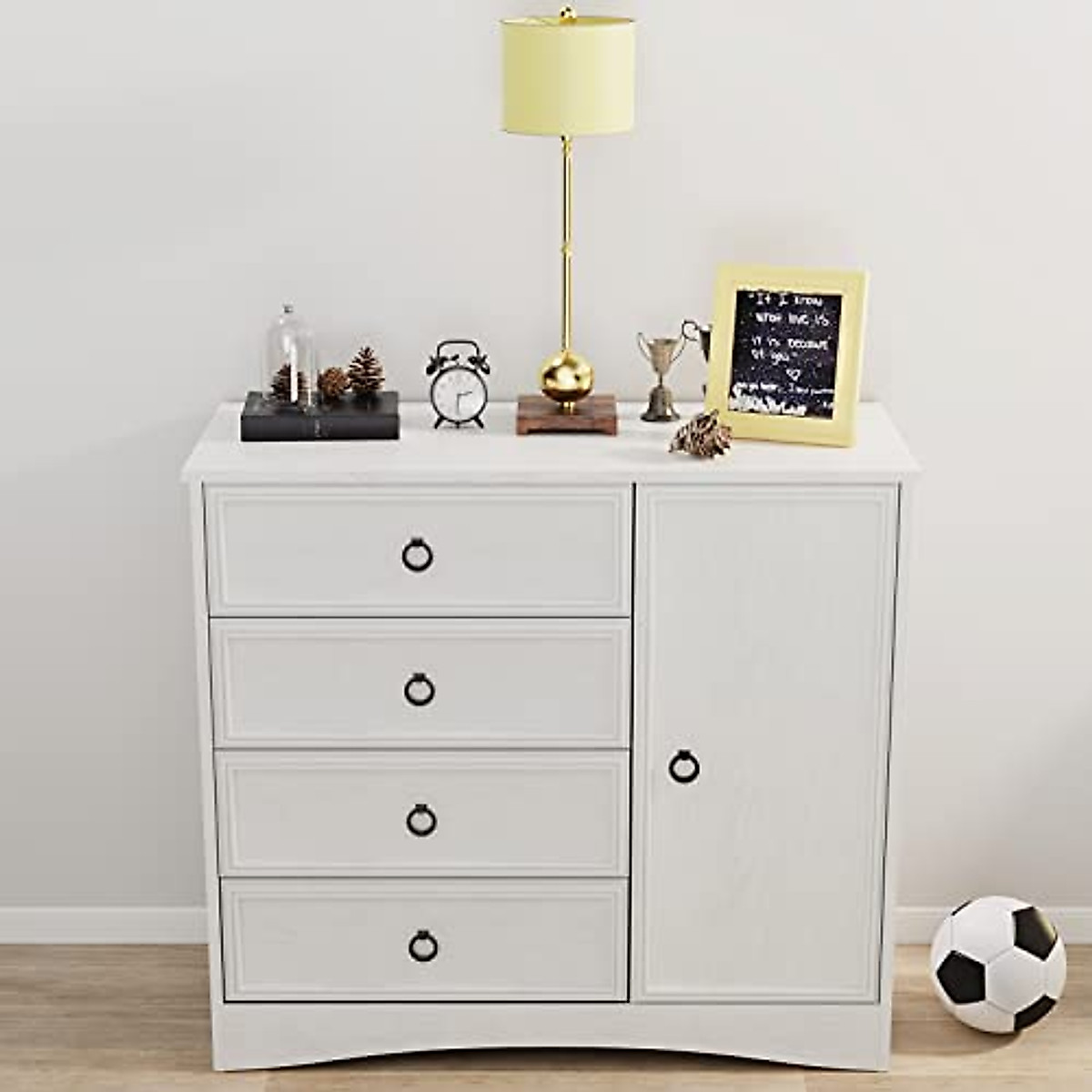 LGHM Modern 4 Drawer Dresser Set of 2, Dressers for Bedroom Adjustable Shelves, Tall Chest of Drawers Closet Organizers and Storage for Clothes - Easy Pulls, Textured Borders White