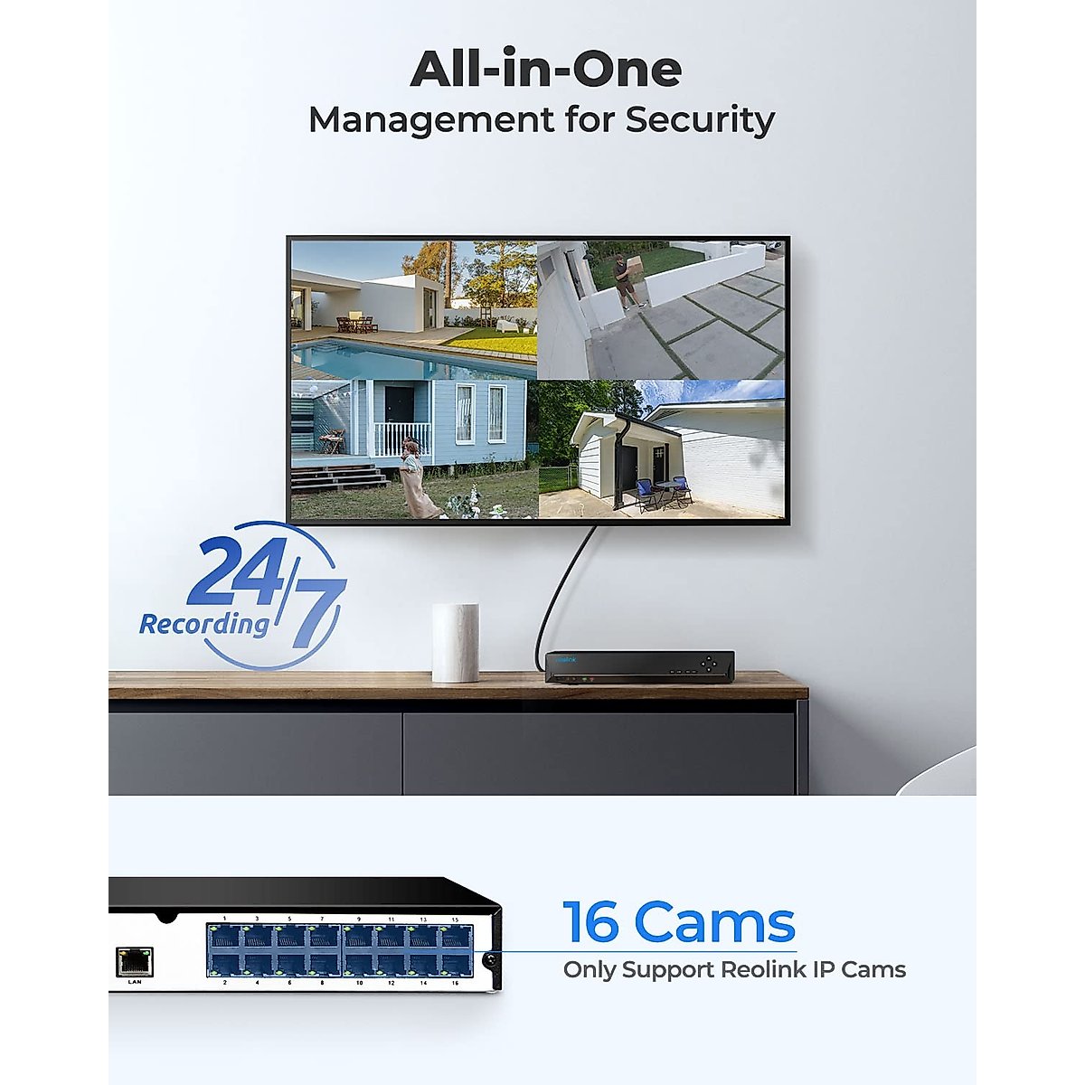 REOLINK 4K 16CH PoE Security Camera System, 8X RLC-822A PoE Outdoor Cameras Bundle RLN16-410 NVR 16 Channel Network Video Recorder (4TB HDD), 3X Optical Zoom, Smart Detection, Remote Access