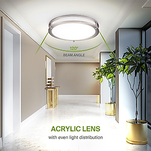 ASD LED 12 Inch Round Flush Mount Light Fixture | 20W 1600LM 3000K-5000K 100-277V | 3CCT, Dimmable, Energy Star, ETL Listed | Close to Ceiling Double Ring Lamp, Low Profile Lighting | Nickel