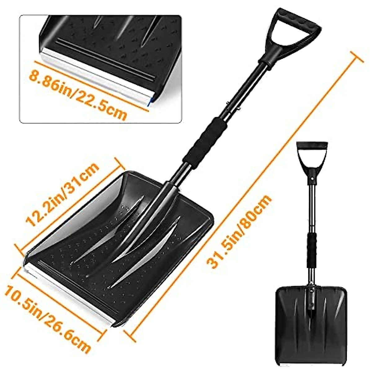 Folding Emergency Snow Shovel, Snow Shovel for Car with Extendable Ergonomical Handle and Wide Blade Scoop for Driveway Car Emergency Home Garden Camping…