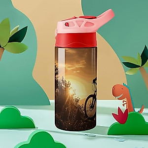 Stainless Steel Water Bottles Mountain Bike in The Evening Travel Water Cups with Handle And Silicone Straw Drinking Cup with Leak Proof Lid Thermo Travel Mug for Women Men