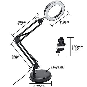 DLLT Dimmable Swing Arm Desk Lamp with Clamp, 68 LED Flexible Architect Work Lamp, 3 Colors 10 Brightness, Adjustable Desk Lamp, Multi-Joint Table Lamp for Study, Office, Computer, Art, Work Lighting