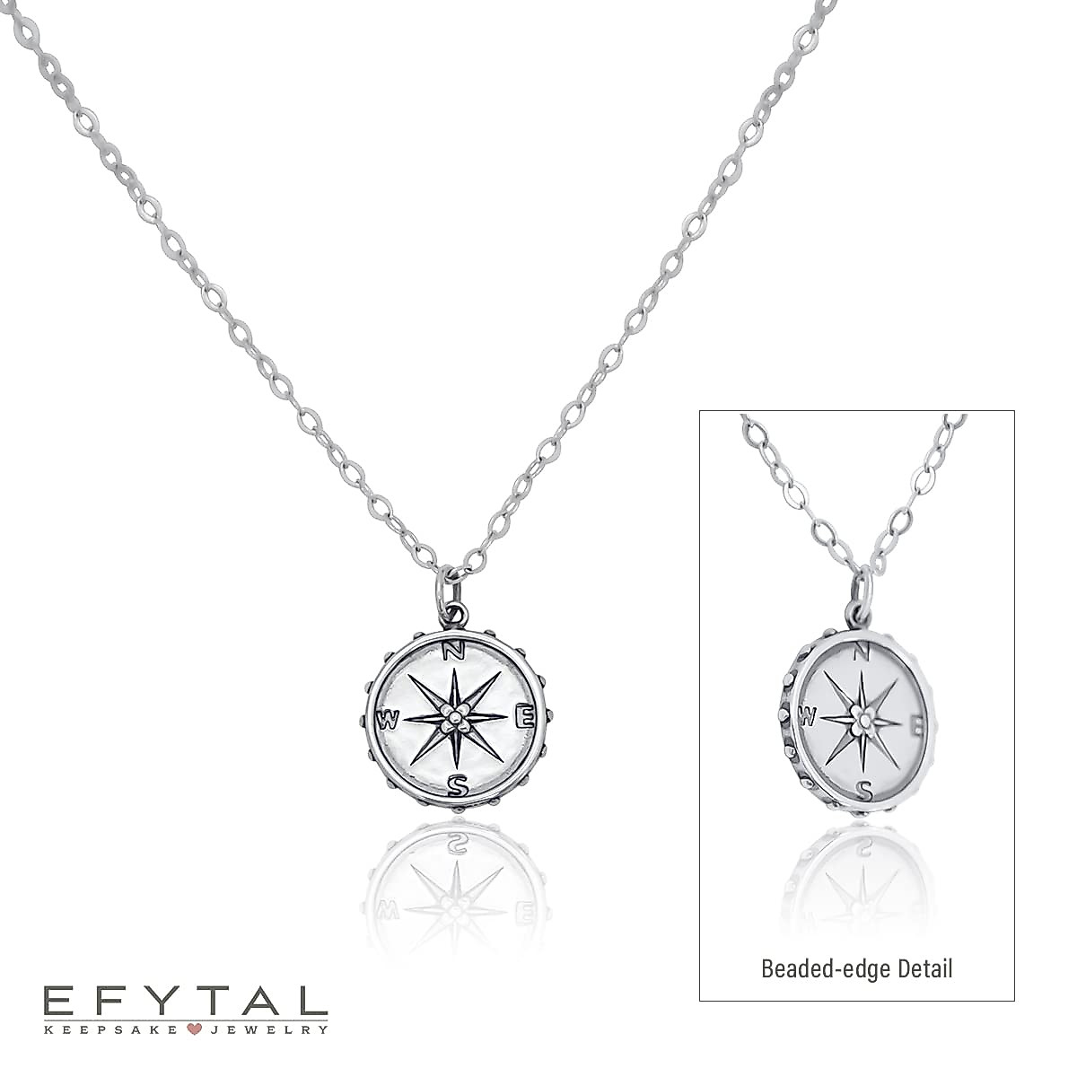 EFYTAL Inspirational Daughter Gifts, Sterling Silver or Gold Plated Studded Compass Necklace, Graduation Gifts for Women, Friendship Necklace, New Job Unique Gifts for Women