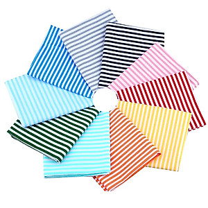 AMORNPHAN Multicolors White Stripes Printed 100% Twill Cotton Quilting Bundles Fabric for Patchwork Needlework DIY Sewing Crafting Precut Face Mask 16x20 Inches (40x50cm.) Set of 10 Pieces (Stripes)