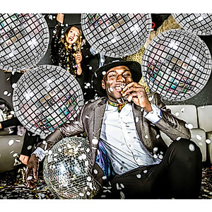 KALOR 22 Inch Metallic Disco Silver Mylar Balloons,10 Pcs Disco Ball Balloons,Large 4D Giant Round Foil Balloons for 70s Disco Party Decorations Birthday Decorations