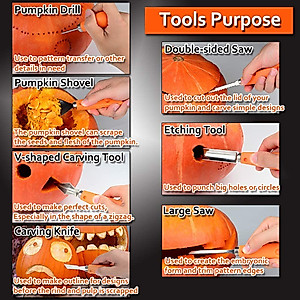 Oizzduru Pumpkin Carving Kit Halloween, 9 PCS Professional Heavy Duty Carving Set, Stainless Steel Pumpkin Carving Tools with Carrying Case LED Candles for Halloween Decoration Jack-O-Lanterns