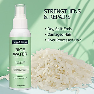 Rice Water For Hair Growth, All Natural Vegan Leave in Conditioner Spray Hair Care Products for Woman&Men, Biotin Infused Leave In Conditioner. Rice Water Hair Mist For Dry, Frizzy, Weak, Damaged Hair - Strengthen, Moisturize & Thicken Hair Naturally - 4o