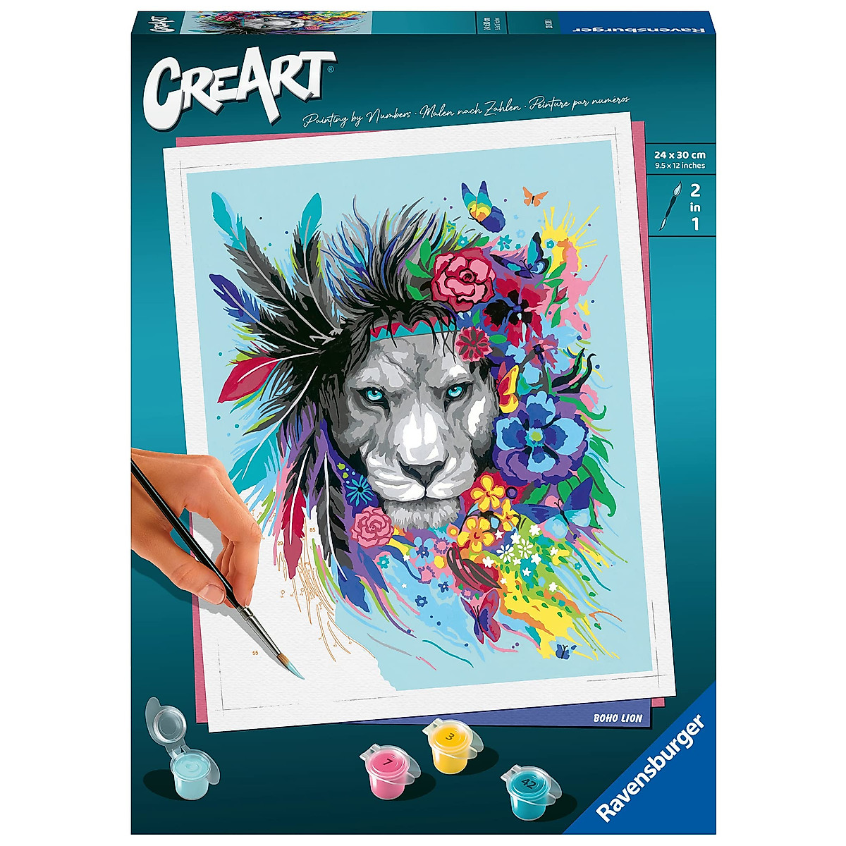 Ravensburger CreArt Boho Lion Paint by Numbers Kit for Adults - Painting Arts and Crafts for Ages 12 and Up