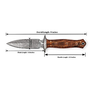 Perkin Handmade Knife Damascus Steel Hunting Knife With Leather Sheath