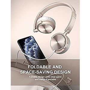 Nasuque Headphones with Microphone, Foldable Wired Headphones with Deep bass, Adjustable Headband and Noise Isolation for Smartphone Computer Laptop Chromebook MP3/4, (Gold)