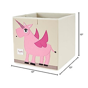 3 Sprouts Large 13 Inch Square Children's Foldable Fabric Storage Cube Organizer Box Toy Bin, Blue Cat, Pet Hedgehog, Pink Unicorn, and Yellow Rhino