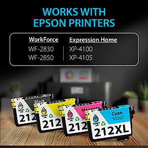 Smart Ink Remanufactured Ink Cartridge Replacement for Epson 212 Ink Cartridges 212XL T212 XL to use with Workforce WF-2830 WF-2850 XP-4100 XP-4105 (Black & Cyan/Magenta/Yellow 4 Combo Pack)