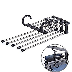 Flurries Folding Pants Hangers, Stainless Steel S-Shape Trousers Clothes Organizer Closet Space Saving for Pants Jeans Scarf Silver Slack (Black)