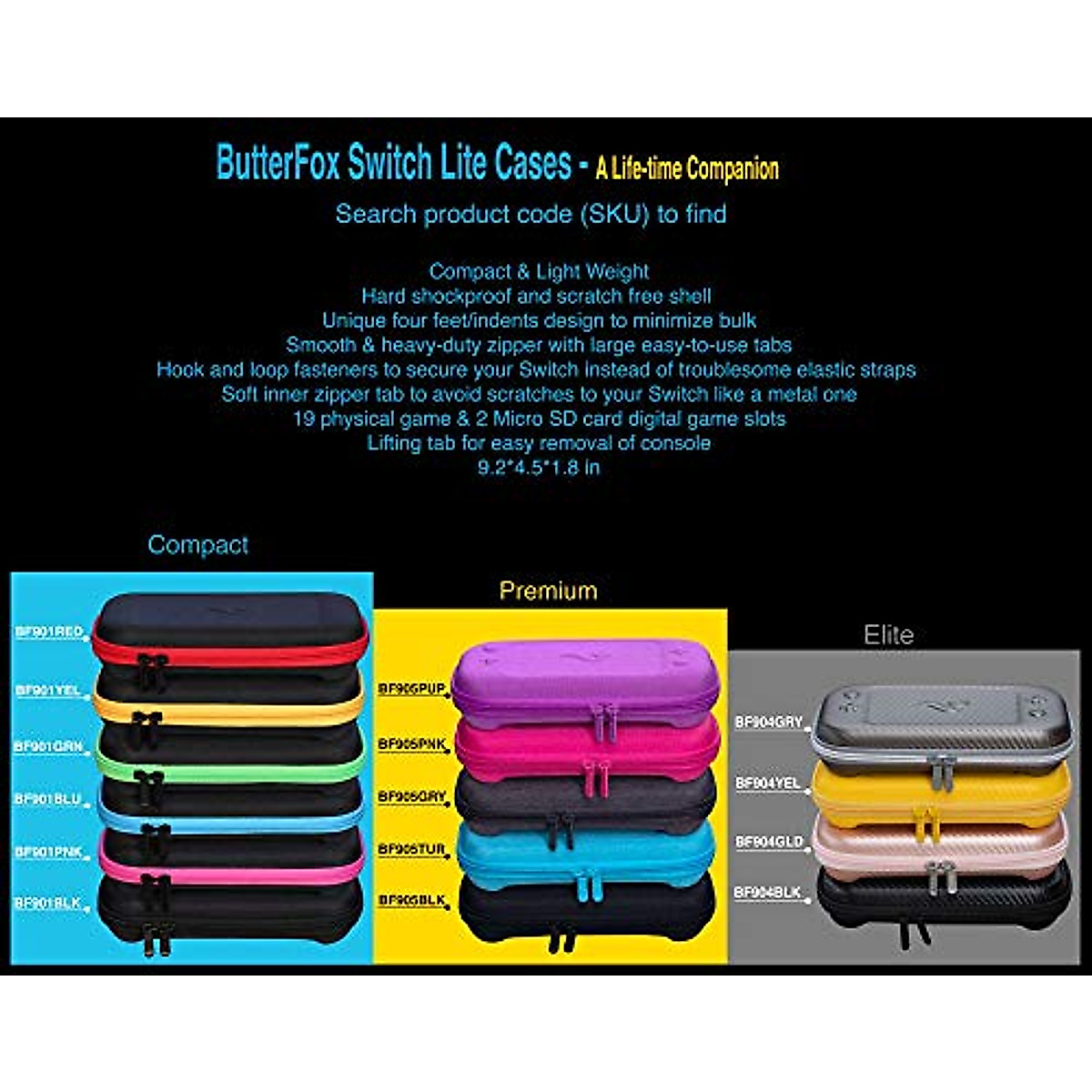 ButterFox Slim Compact Carrying Case for Nintendo Switch Lite with 19 Game and 2 Micro SD Card Holders, Storage for Switch Lite Accessories (Premium Gray)