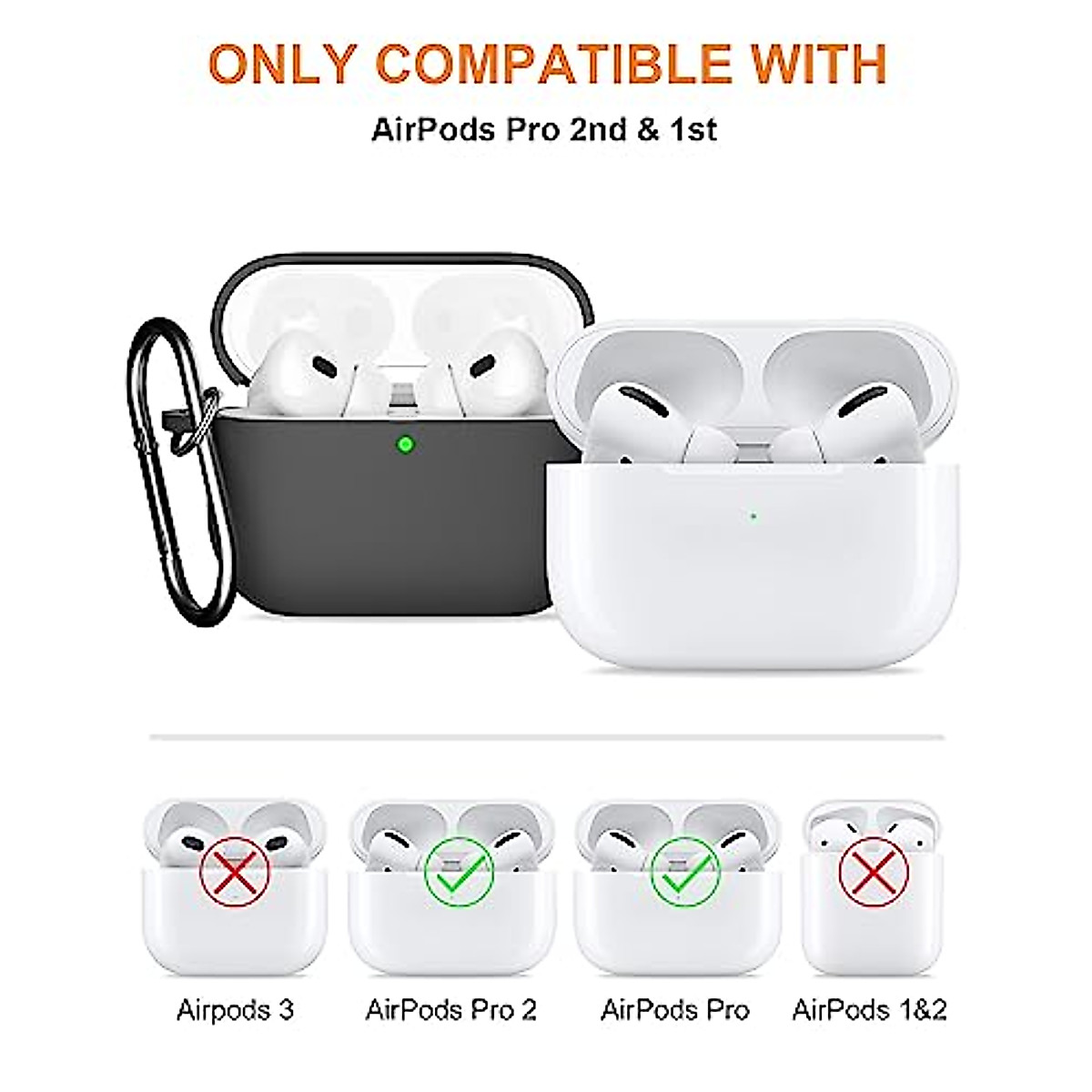 SUPFINE Compatible with Airpods Pro 2nd Generation Case, Airpod Pro Case Cover 2022/2019 with Cleaner kit&Replacement Eartips, Soft Silicone Airpods Pro Case with Keychain and Lanyard (Black)