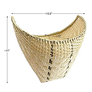 PANWA Thai Bamboo Satin Weave Sticky Rice Cooking Basket with 24’’ Round Reusable Cheesecloth and Wicker Lid and 2 Sticky Rice Paddle Wooden Spoons