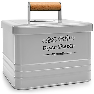 ELITAPRO Dryer Sheets Holder for Laundry Room - Farmhouse Dryer Sheet Box with Lid - Laundry Room Decor & Accessories - Metal Dryer Sheet Container for Laundry Room Organization & Storage (Khaki)