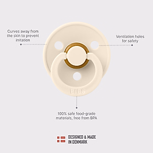 BIBS Pacifiers Colour Collection | Natural Rubber Baby Pacifier | Set of 2 BPA-Free Soothers | Made in Denmark | 6+ Months (Pack of 2) | Blossom/Haze