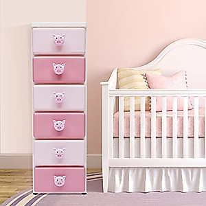LOYALHEARTDY Plastic Drawers Dresser, 6 Drawers Dressers Chests with Wheels, Pink Storage Closet Cabinet Clothes Toys Snacks Organizer for Bedroom, Living Room, Playroom(Pink Pig Handle)