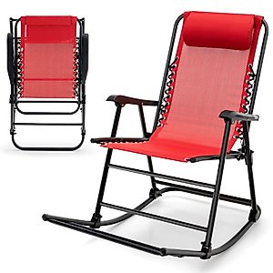 HAPPYGRILL Foldable Rocking Chair Zero Gravity Lounge Rocker with Headrest, Outdoor Portable Rocker for Porch Garden Poolside and Backyard
