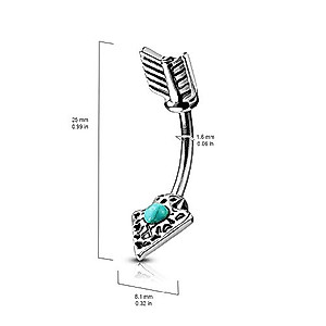 Pierced Owl 14G Stainless Steel Turquoise Tribal Arrow In and Out Belly Button Ring