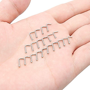 Ftovosyo 20Pcs Surgical Steel Clear Diamond CZ Micro Nose Stud Nostril Ring L-Shaped Pin 18 Gauge for Women Men 1.5mm