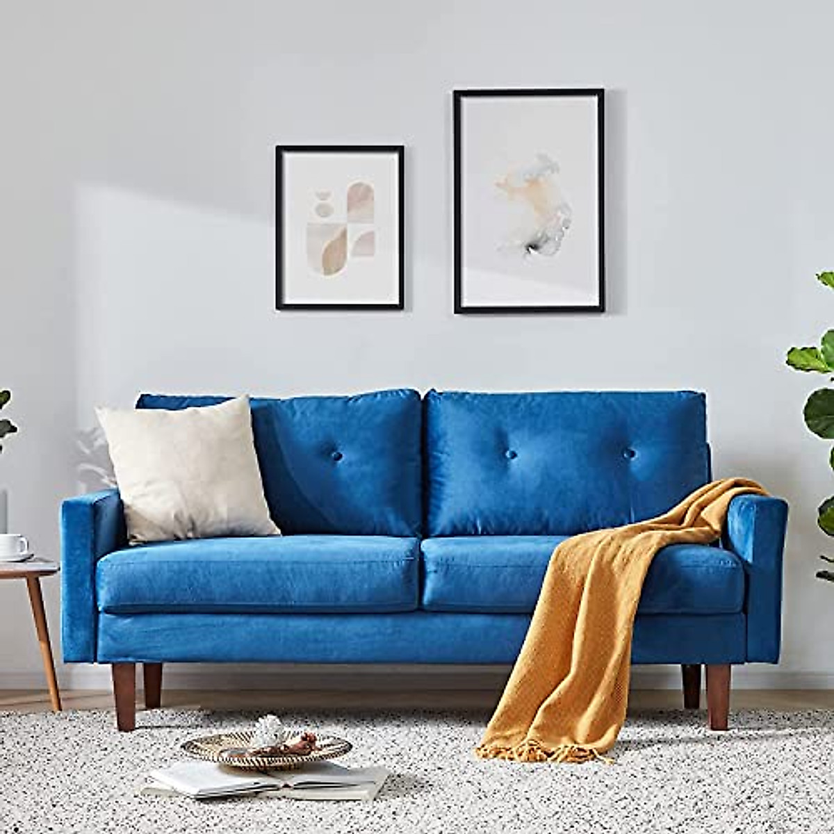Dreamsir 69" Modern Cream Love Seats Sofa Couch Furniture, Velvet Fabric Mid Century Couch for Living Room, Bedroom, Apartment/Easy, Tool-Free Assembly (Sofa, Navy Blue)